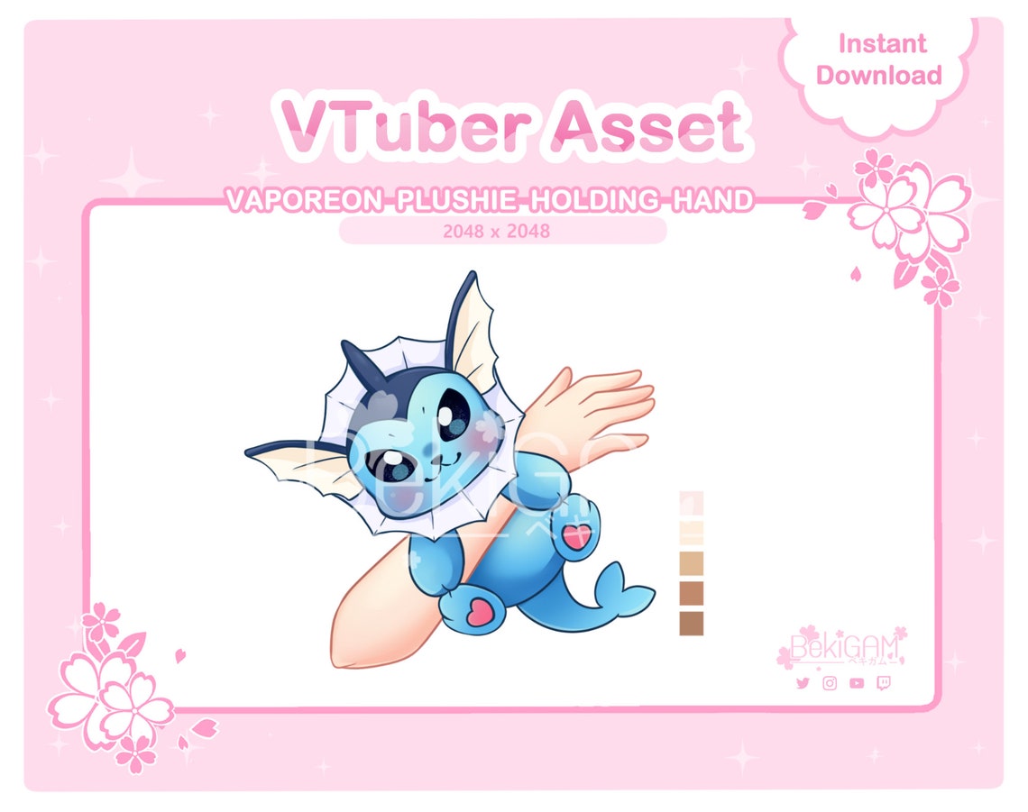 Vtuber Assets Vaporeon Plushie Holding Hand | Vtuber Plushie | Cute ...