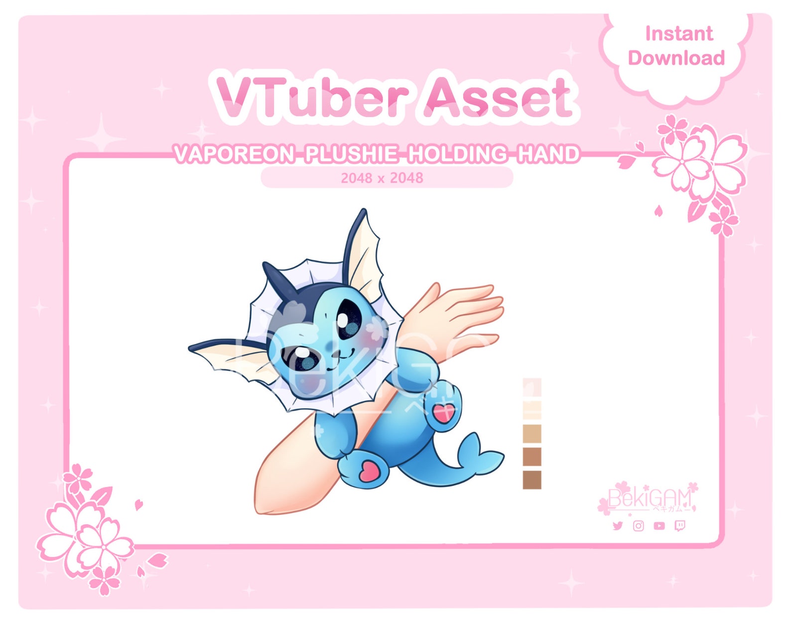 Vtuber Assets Vaporeon Plushie Holding Hand | Vtuber Plushie | Cute ...