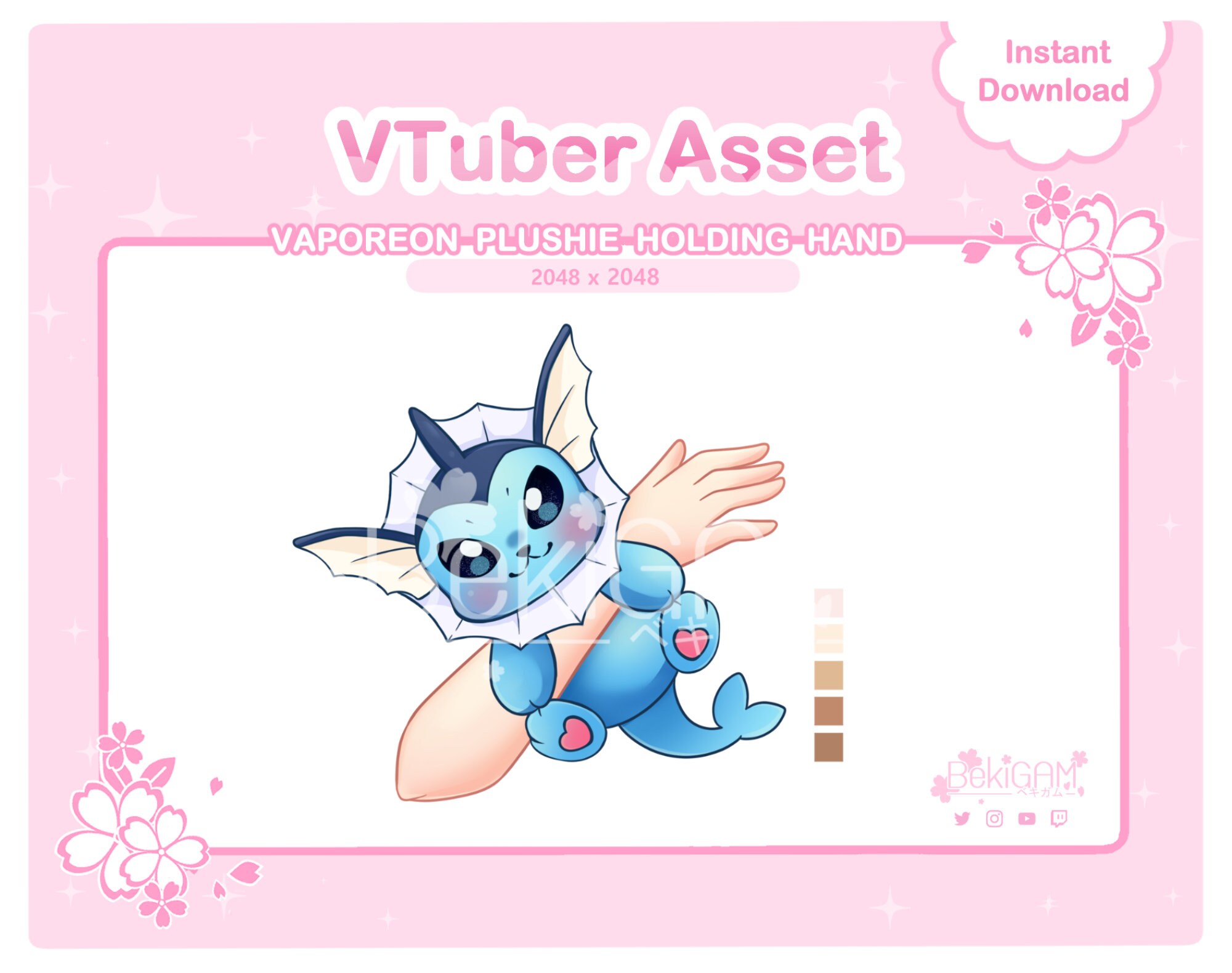 Vtuber Assets Vaporeon Plushie Holding Hand | Vtuber Plushie | Cute ...