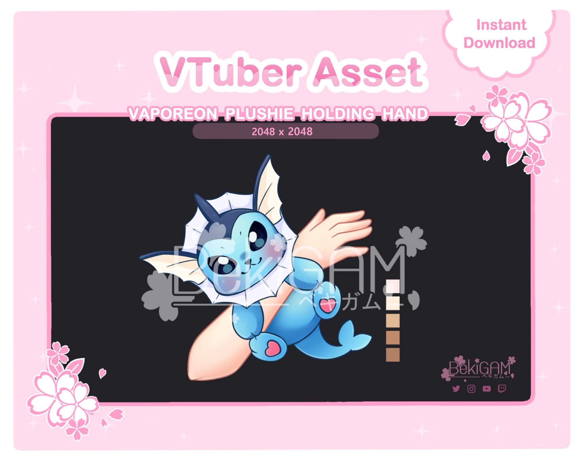 Vtuber Assets Vaporeon Plushie Holding Hand | Vtuber Plushie | Cute ...