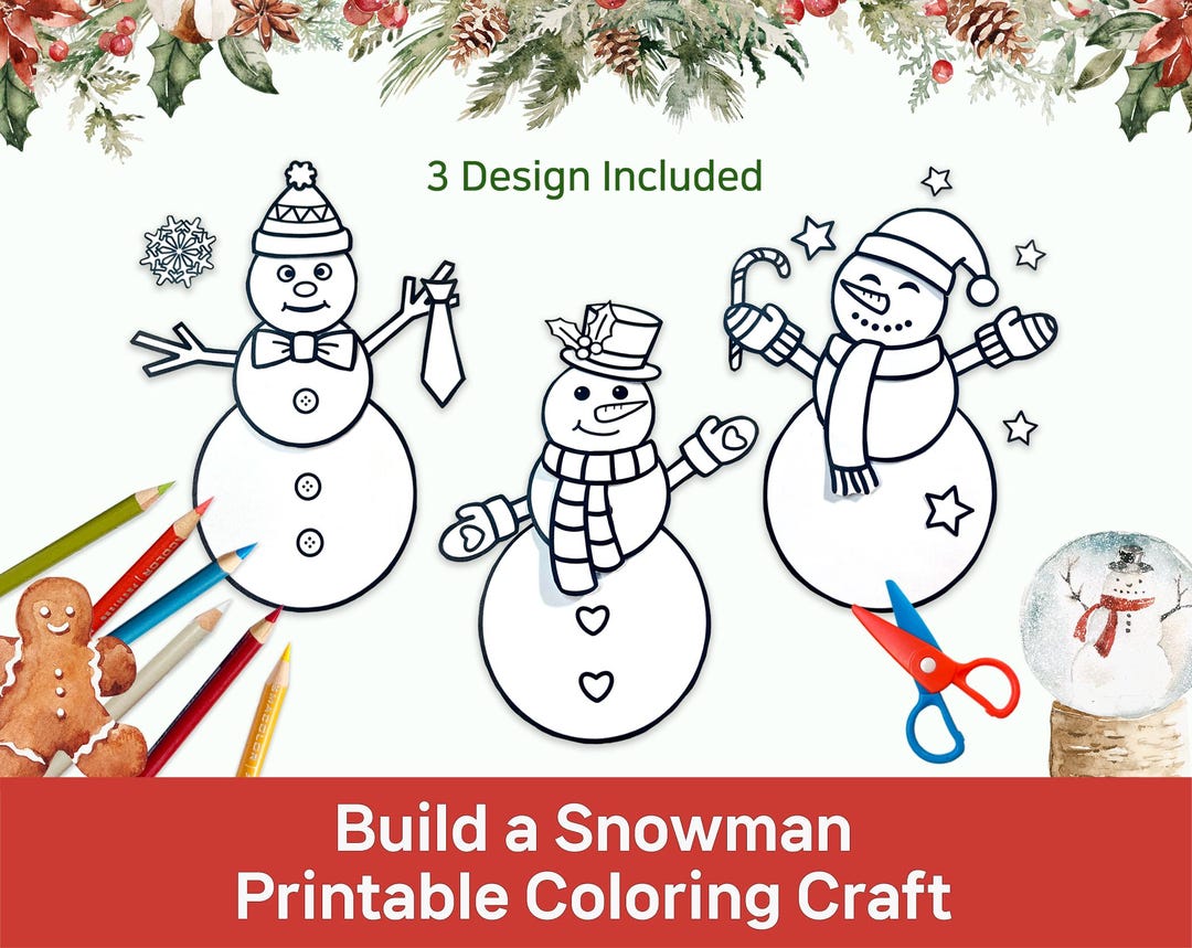 Printable Christmas Snowman Coloring Craft for Kids, Build a Snowman ...