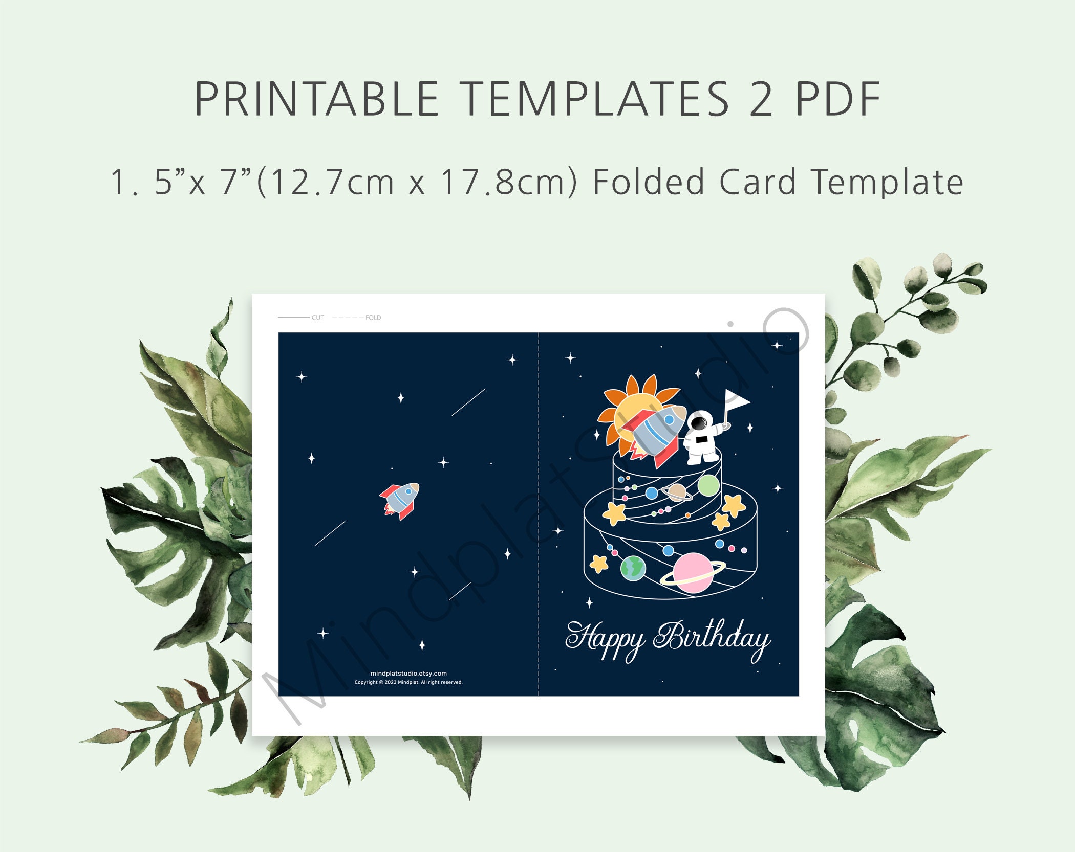 Printable Space Birthday Card, Envelope Template, Galaxy Space Cake ...