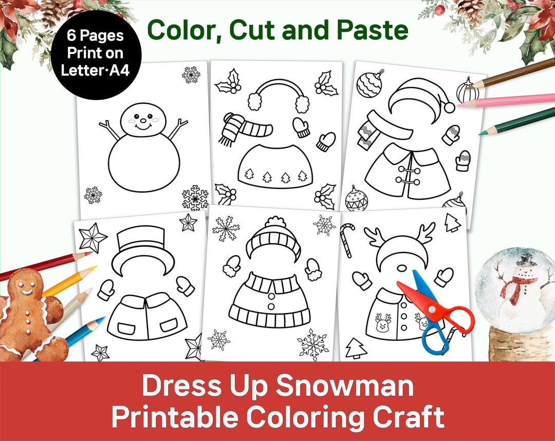 Dress up Snowman, Printable Coloring Craft for Kids, Preschool Activity ...