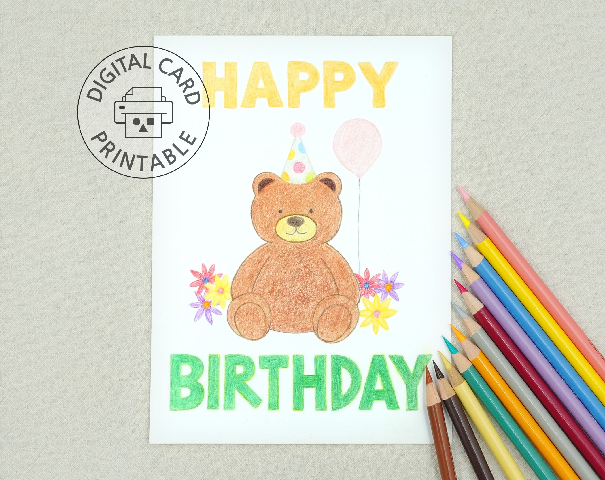 Printable Happy Birthday Card, Envelope Template, Bear Birthday Card ...