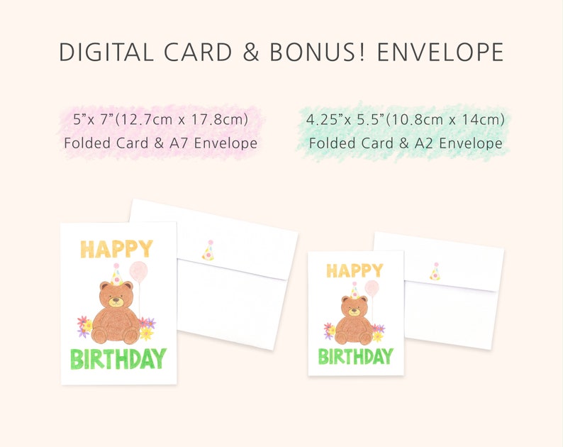 Printable Happy Birthday Card, Envelope Template, Bear Birthday Card ...