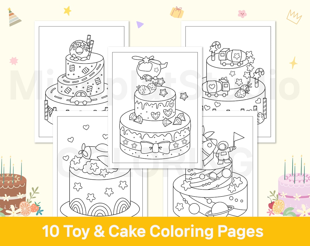Printable 10 Toy & Cake Coloring Pages, Instant Download, Holiday ...