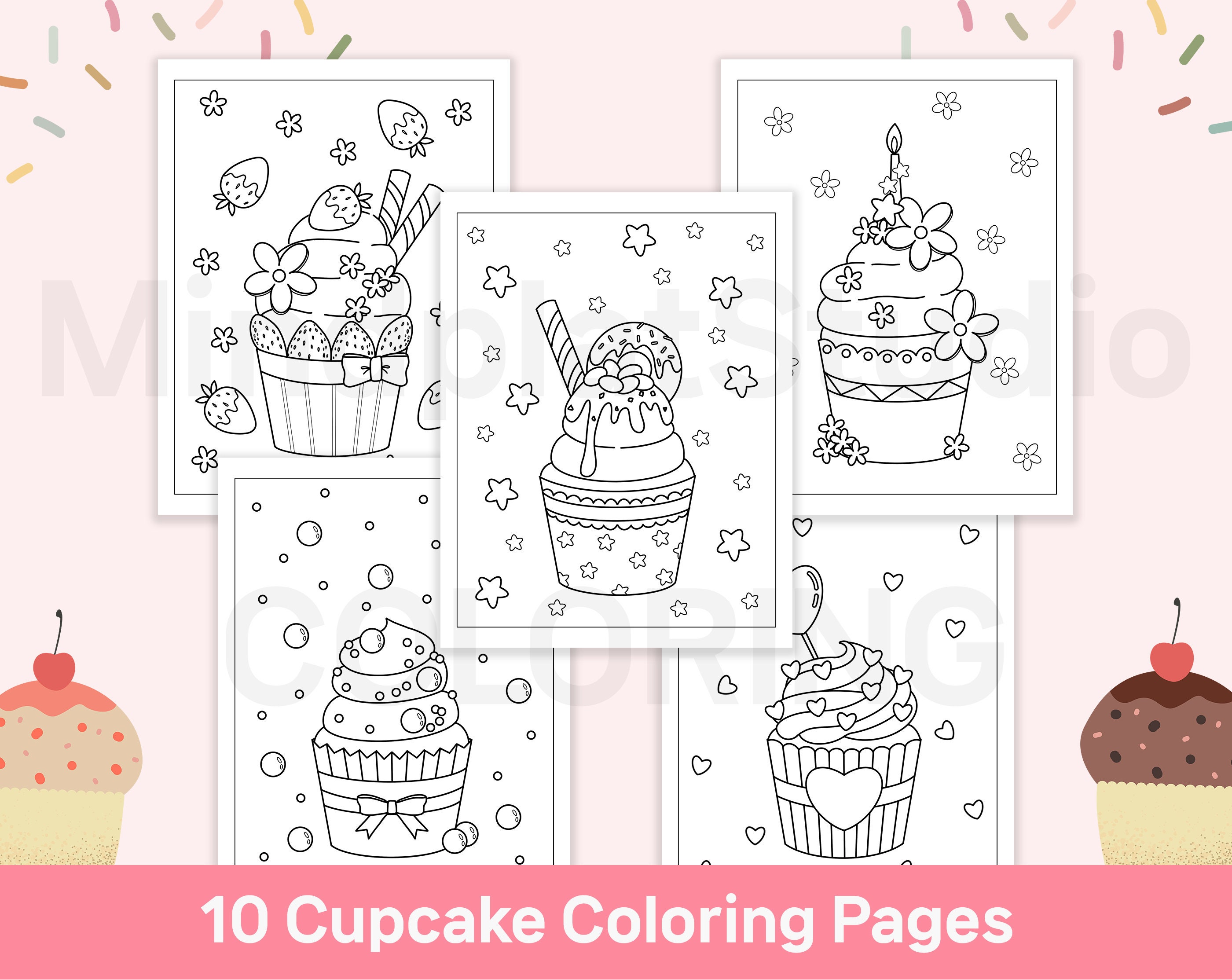 Printable 10 Cupcake Coloring Pages, Coloring Sheets for Adults and ...