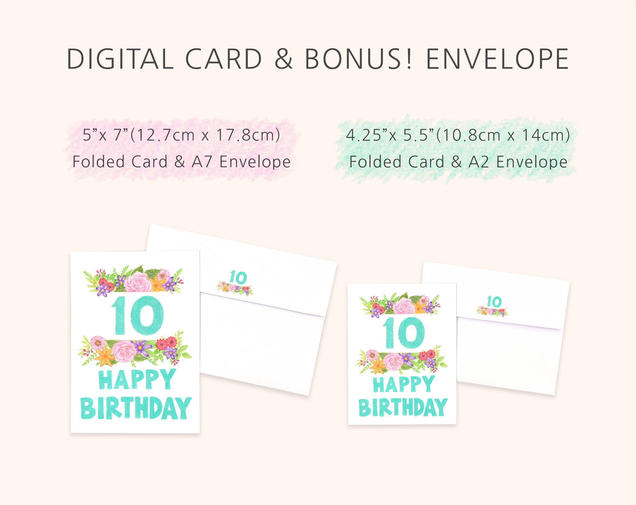 Printable 10th Birthday Card Envelope Template 10 Year Old - Etsy