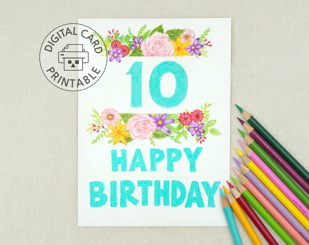 Printable 10th Birthday Card, Envelope Template, 10 Year Old Birthday ...