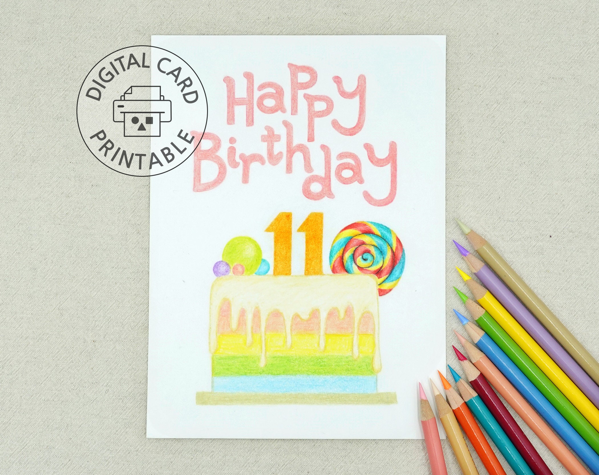 Printable 11th Birthday Card, Envelope Template, 11 Year Old Birthday ...