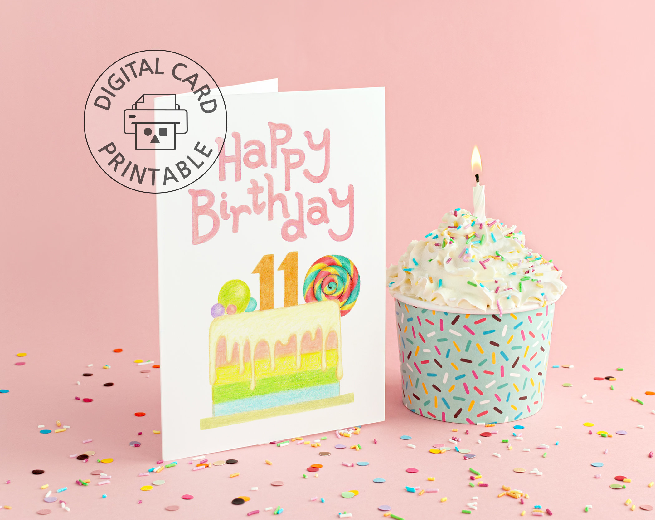 Printable 11th Birthday Card, Envelope Template, 11 Year Old Birthday ...