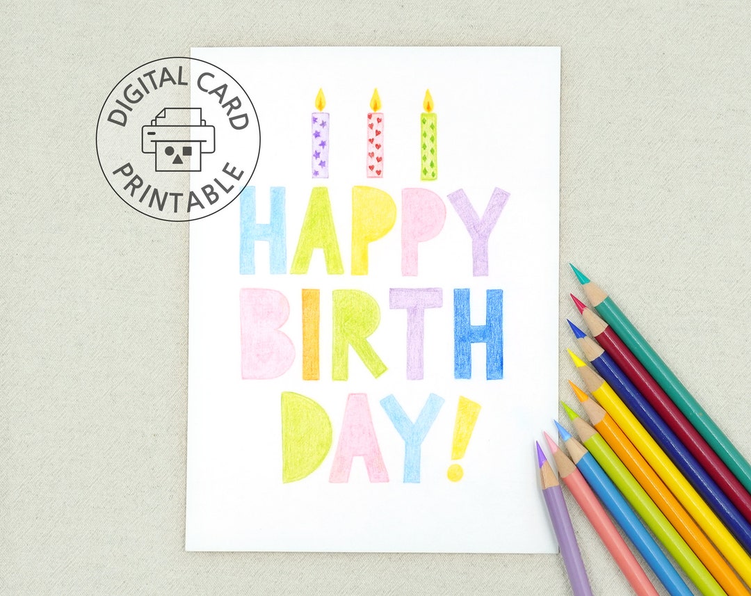Printable Birthday Card, Envelope Template, Candle Birthday Card ...