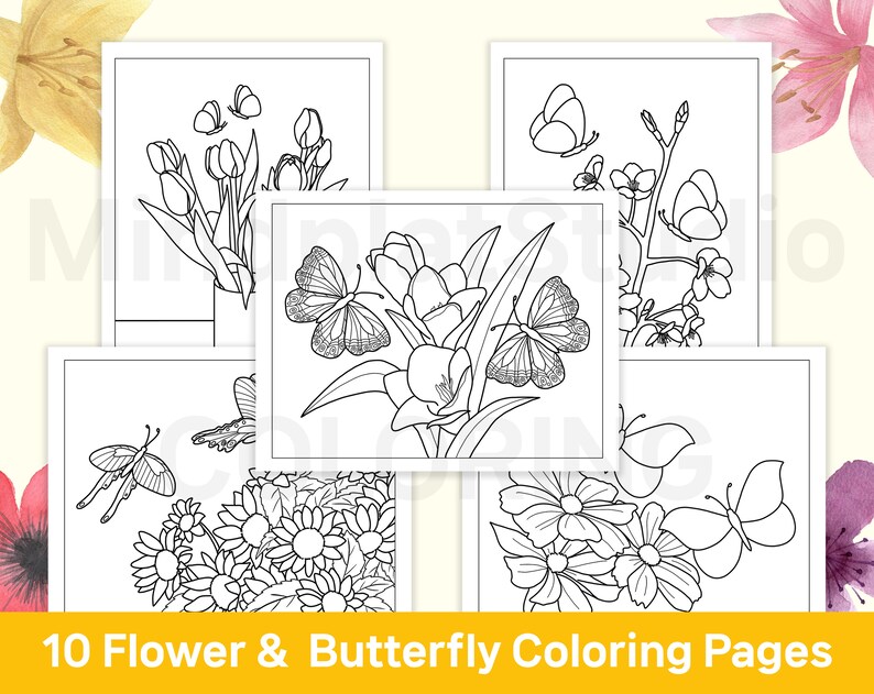 Printable 10 Flower Butterfly Coloring Pages, Flower Butterfly Coloring ...