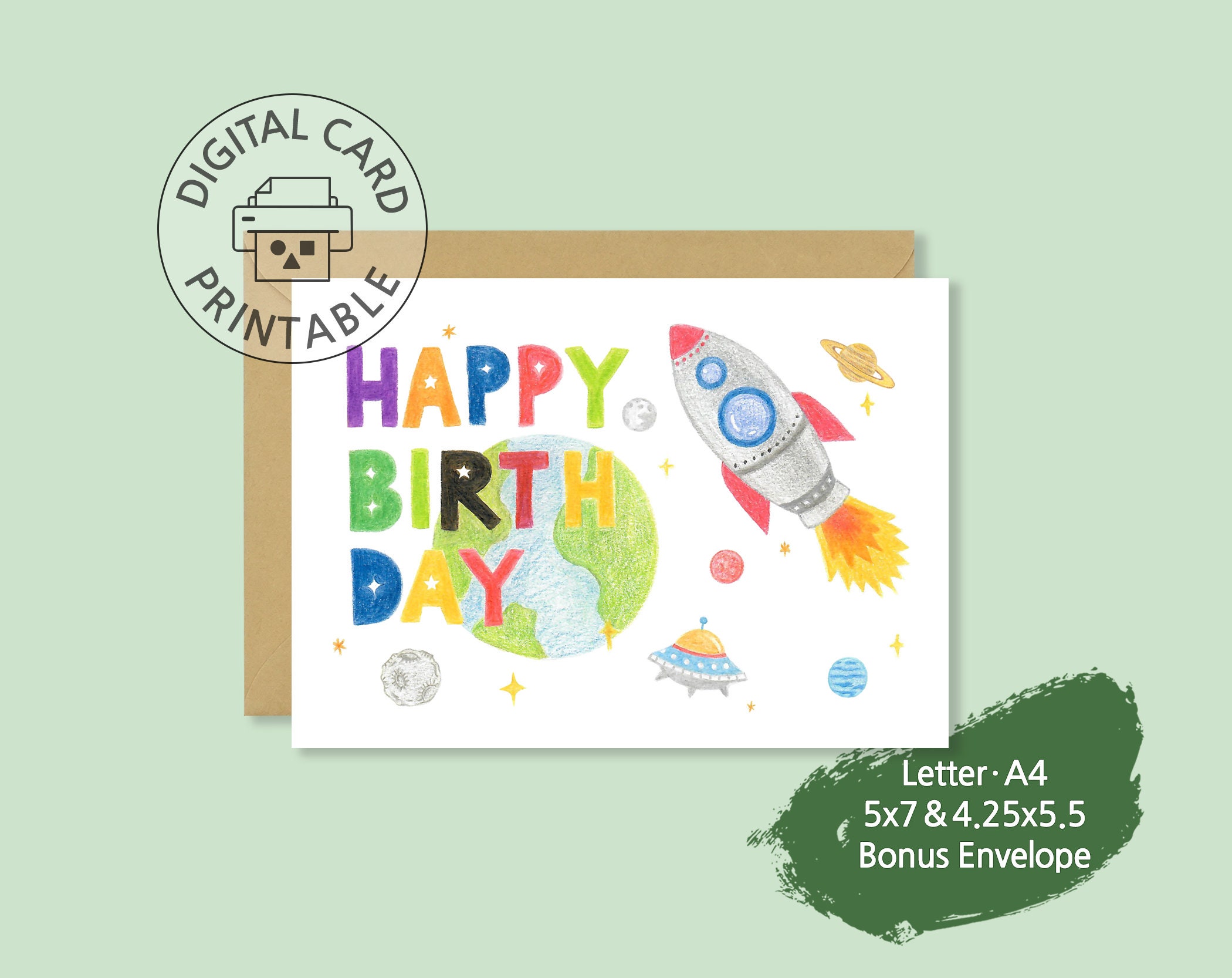 Printable Space Birthday Card Envelope Template Galaxy - Etsy