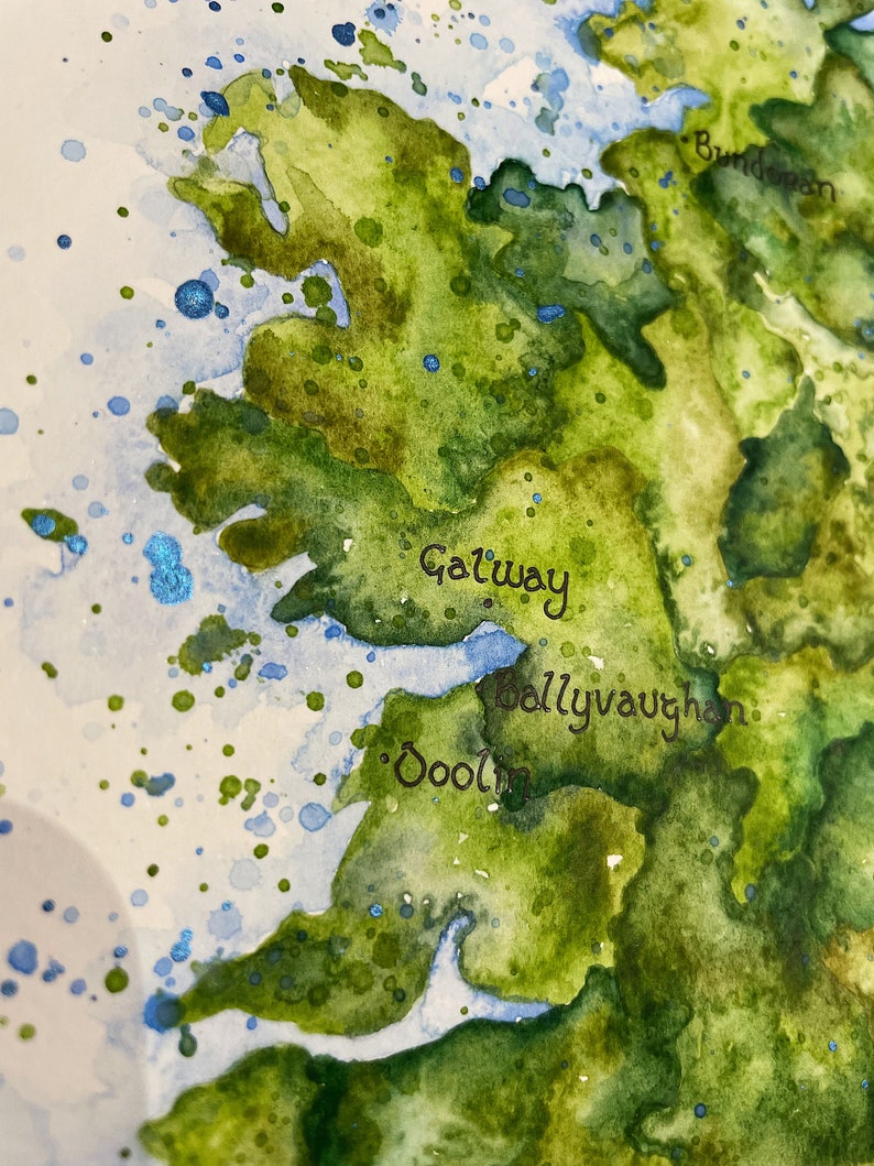 Ireland Map Watercolour Print With Handpainted Detail. | Etsy