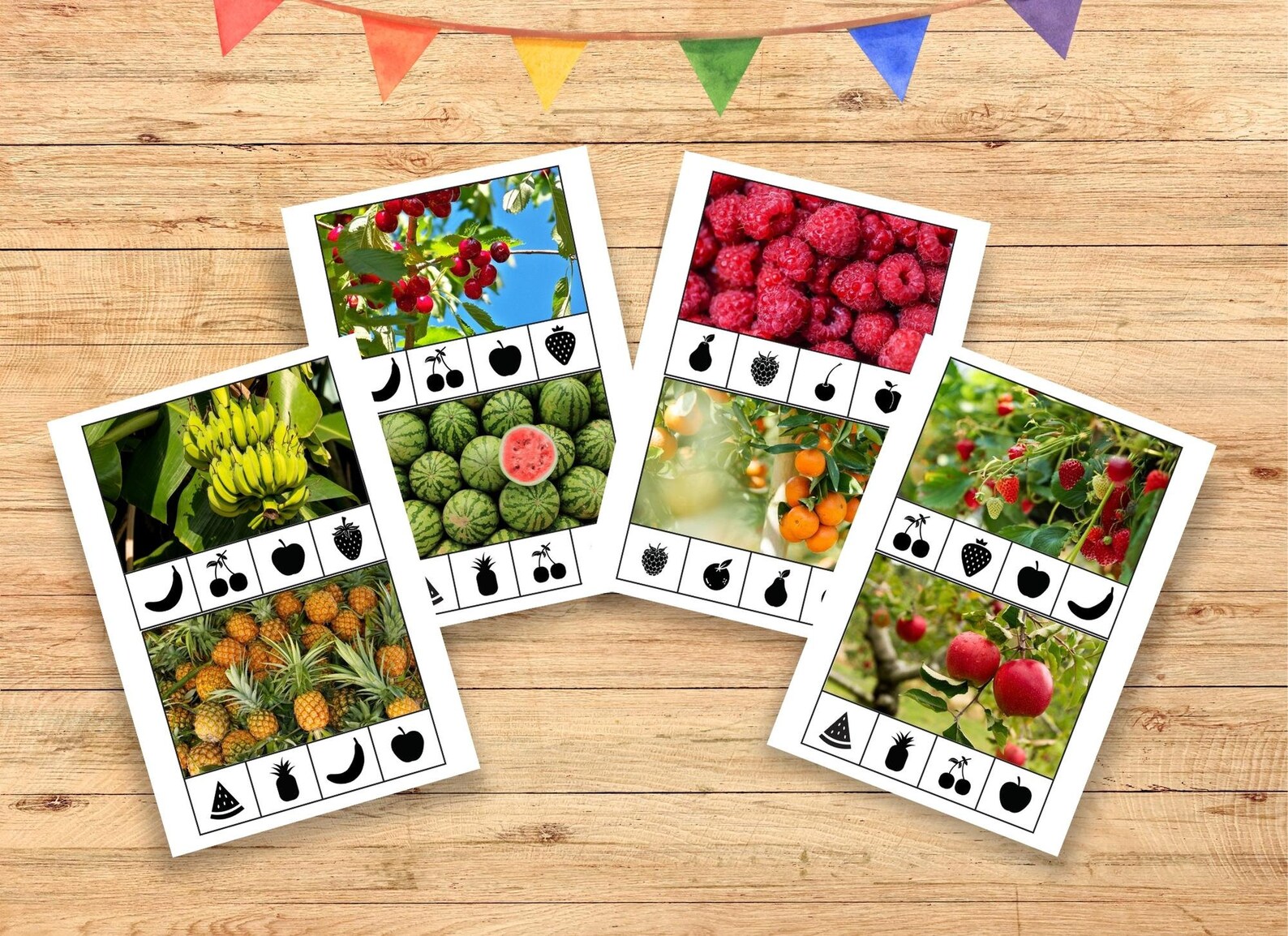 Montessori Printable Fruit Shadow Matching Toddler Cards Color Matching ...