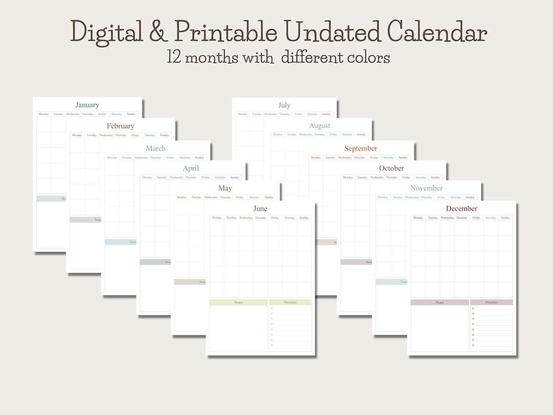 DIGITAL CALENDAR PLANNER Printable Planner Monthly Colorful - Etsy
