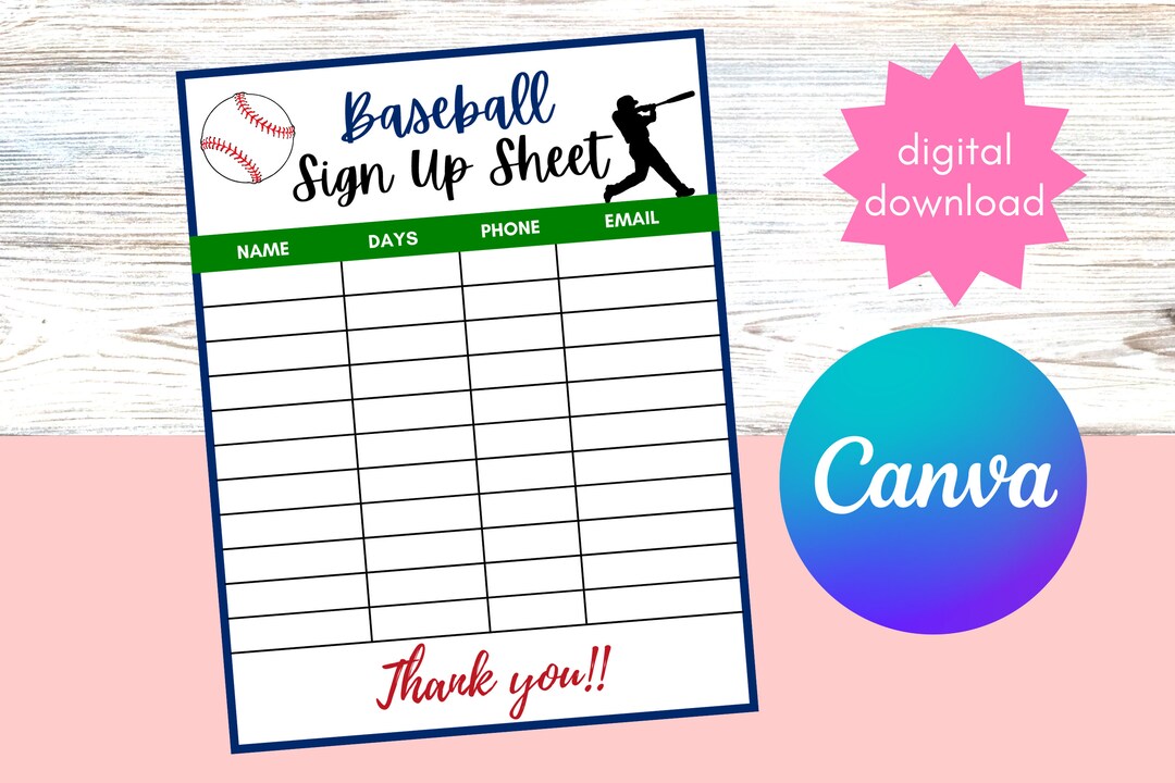 Baseball Sign up Sheet Kids Flyerschool Flyer Handout Pta Pto Volunteer ...