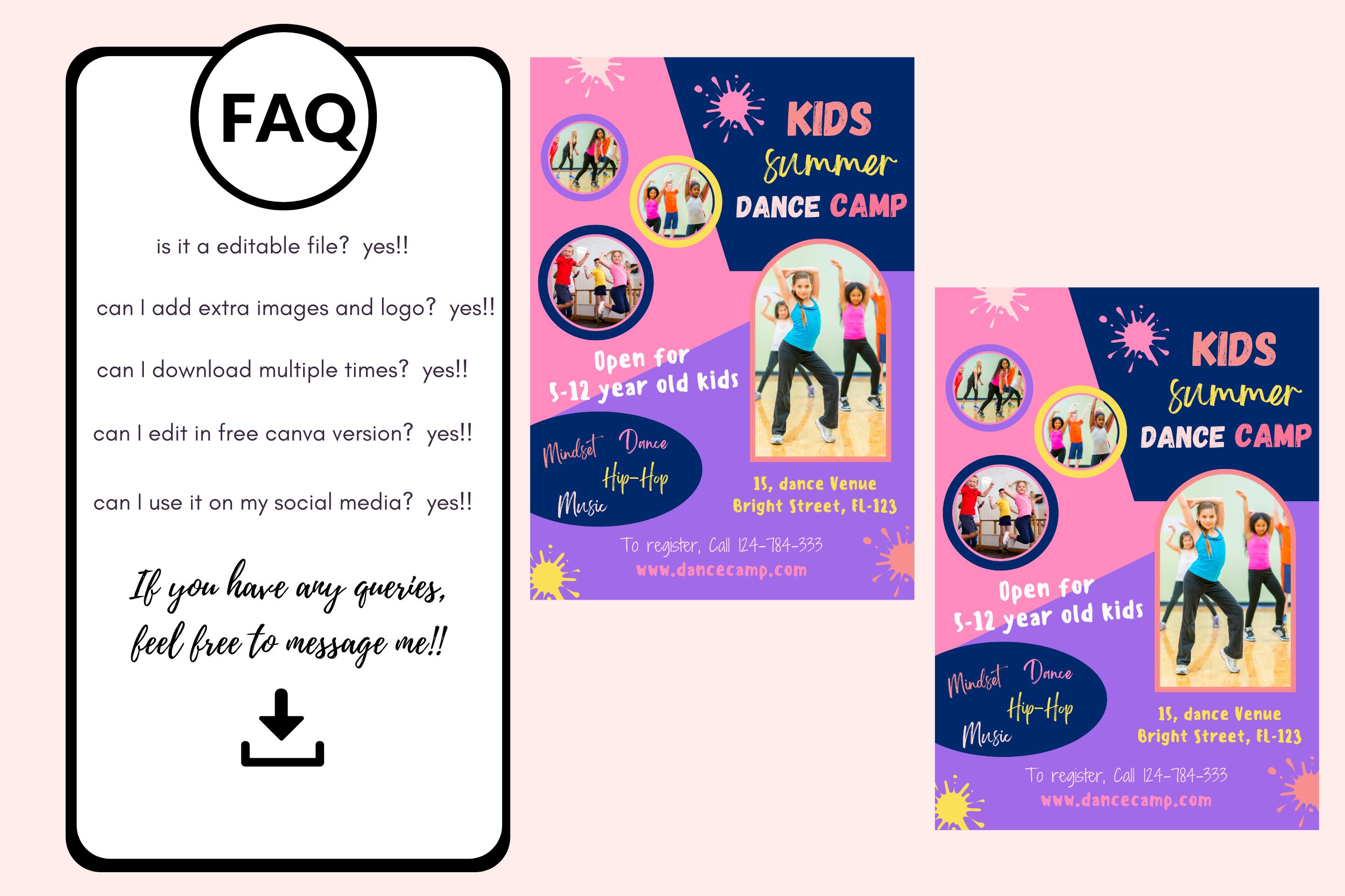 Kids Flyer| Kids Summer Dance Camp| Canva| Instant Download| Digital ...