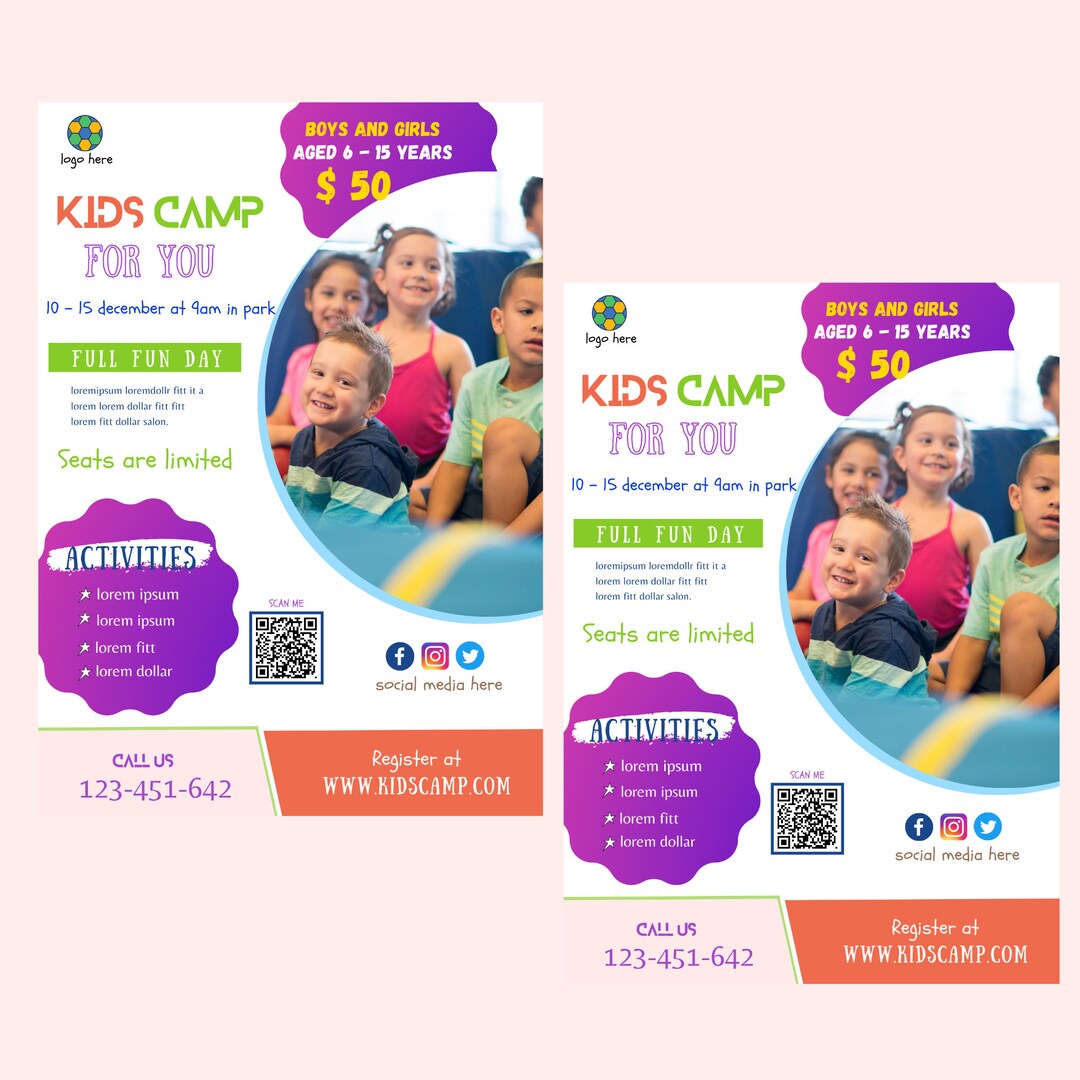 Kids Flyer| Kids Camp Template| Canva| Instant Download| Digital| Diy ...