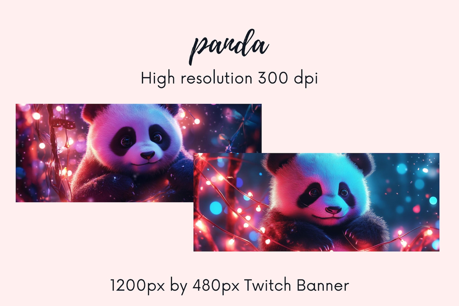 Twitch Banner| Twitch Background| Panda With String Lights| Multicolor ...