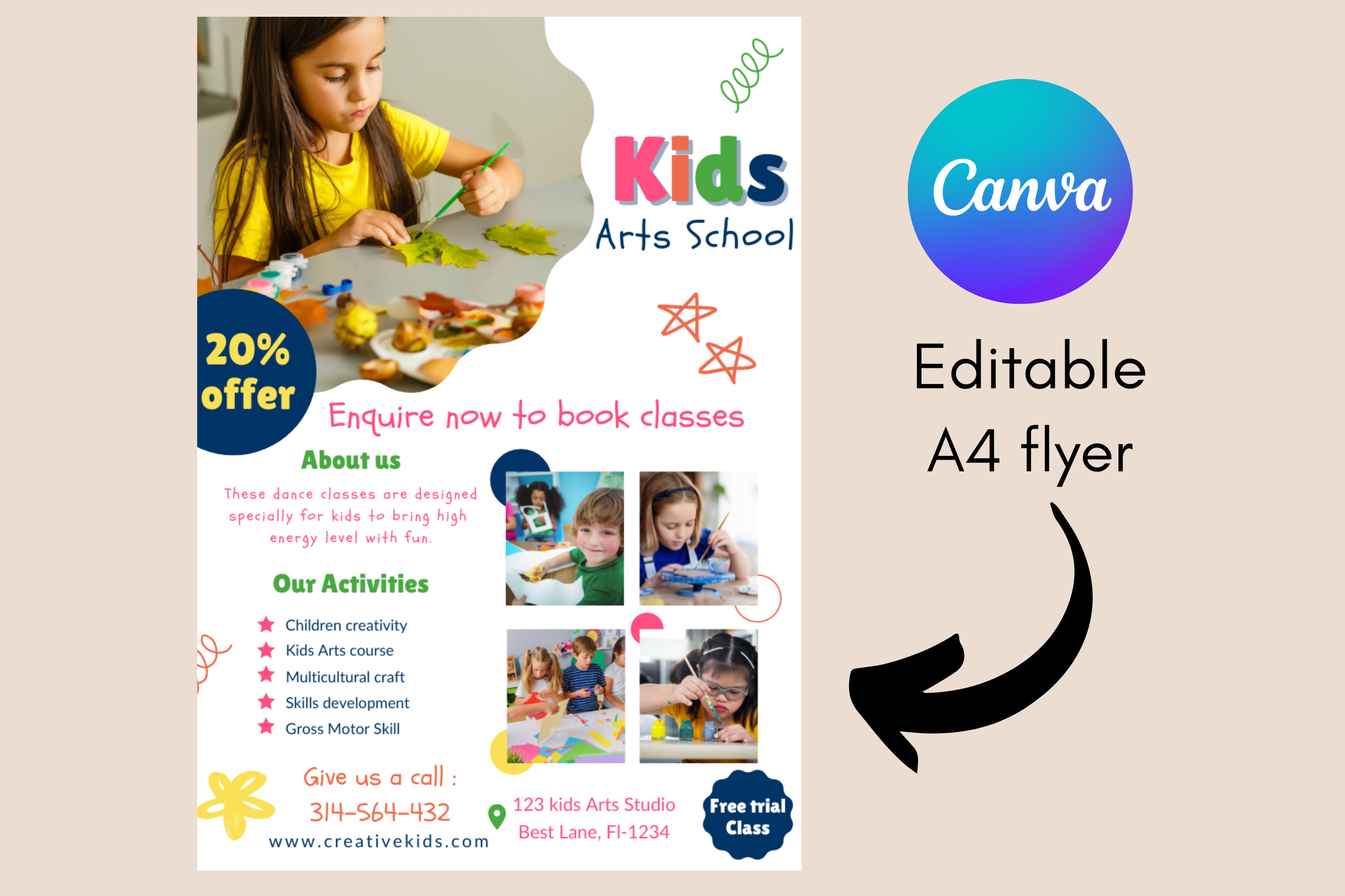 Kids Flyer| Arts Class Template| Canva| Instant Download| Digital ...