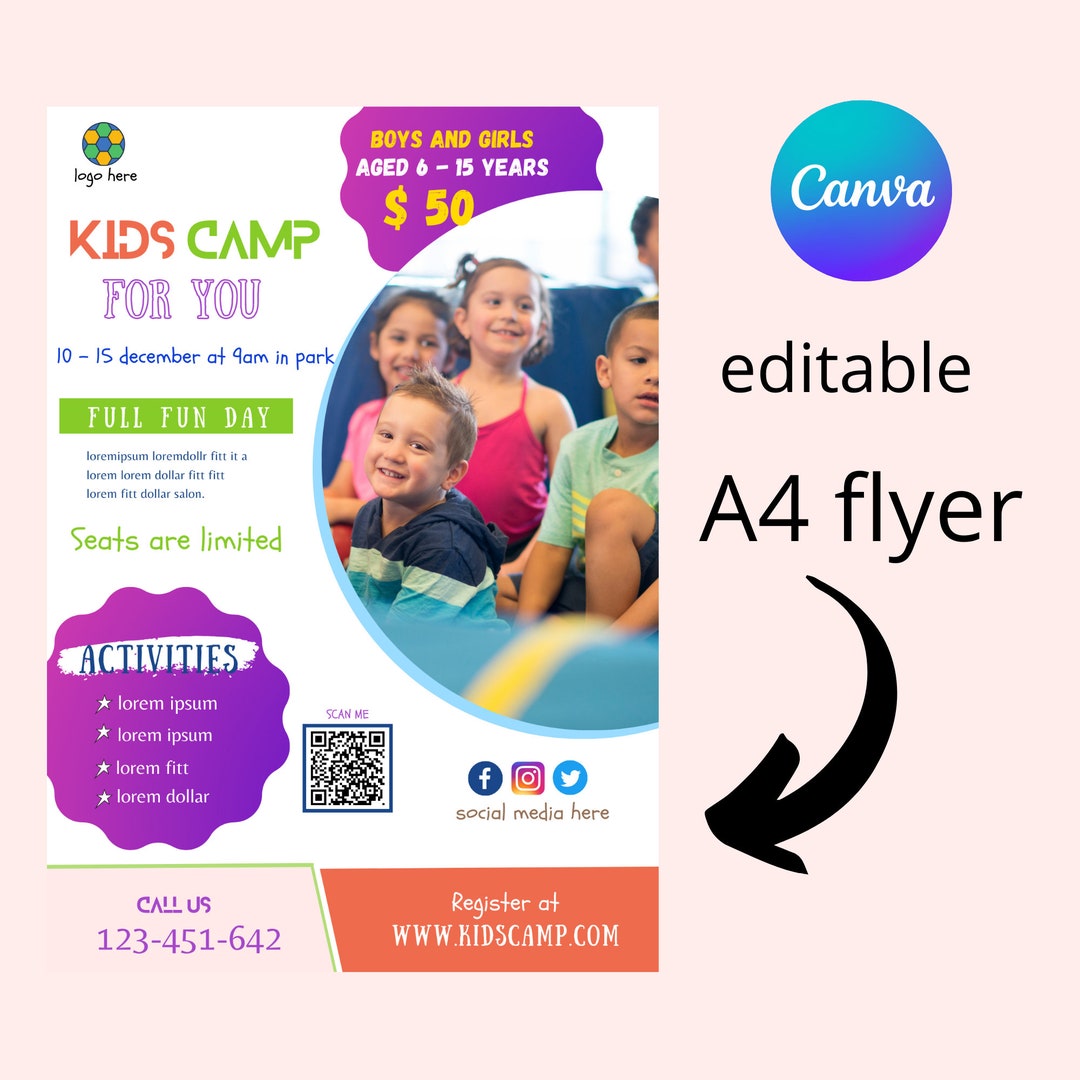 Kids Flyer| Summer Camp Flyer Template| Canva| Instant Download ...