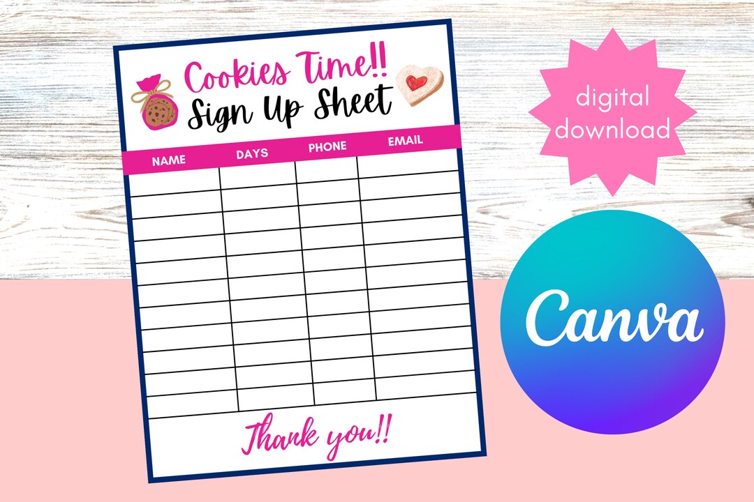 Cookies Sign up Sheet Kids Flyerschool Flyer Handout Pta Pto Volunteer ...