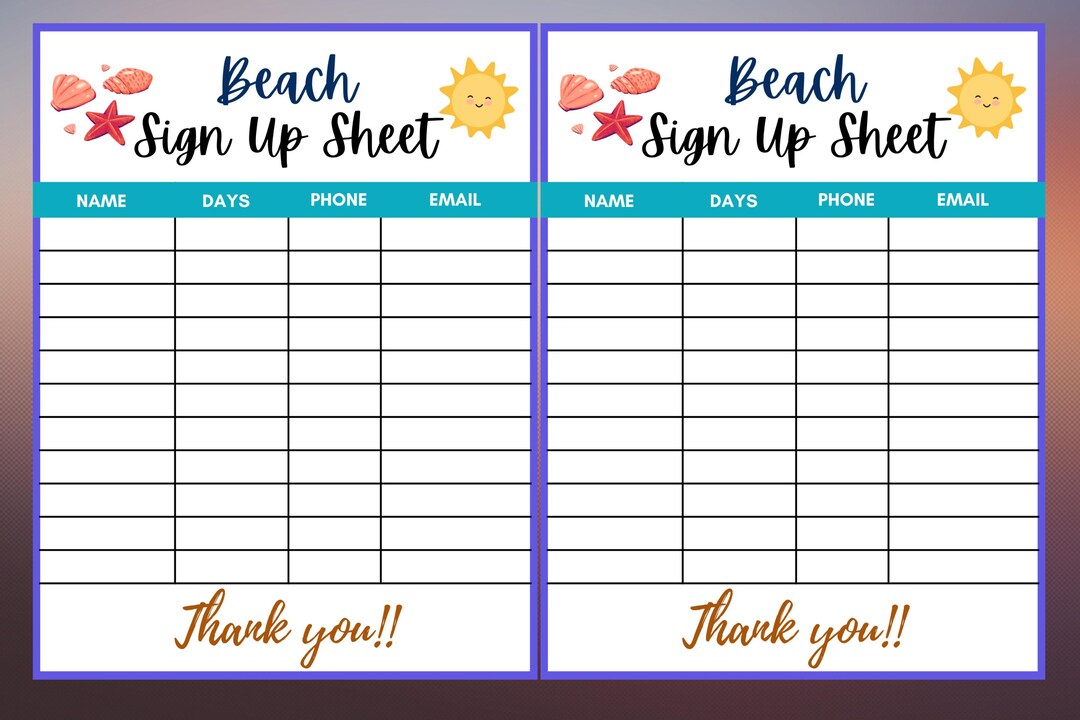 Beach Sign up Sheet Kids Flyerschool Flyer Handout Pta Pto Volunteer ...