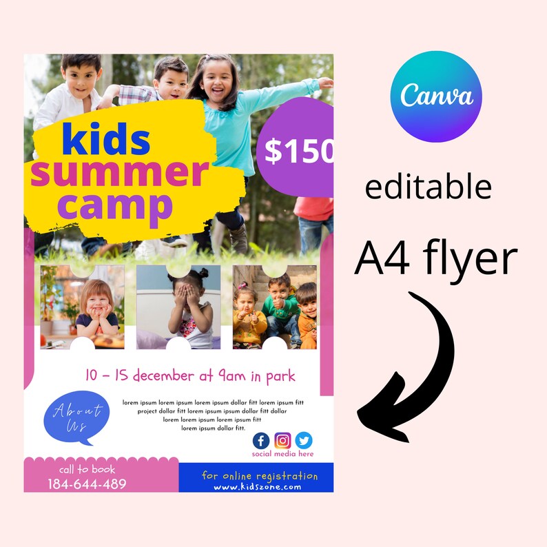 Kids Flyer Kids Camp Template Canva Instant Download Digital ...