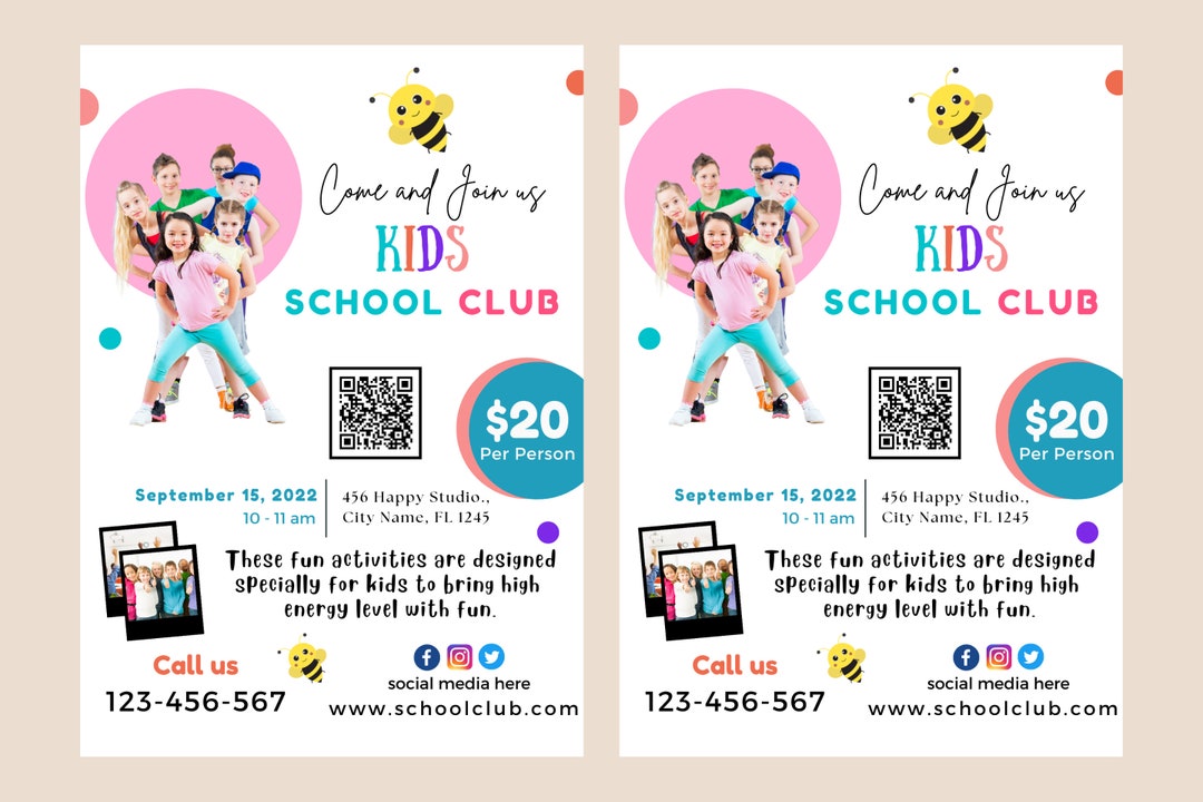 School Club Flyer Kids Flyer Canva Diytemplate Canva Instant Download ...