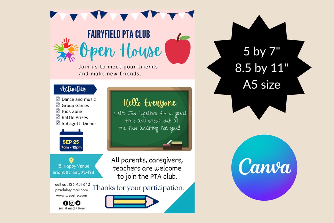 Kids Flyer|open House Flyer| Pta Open House|5 by 7 Flyer| Kids Flyer ...