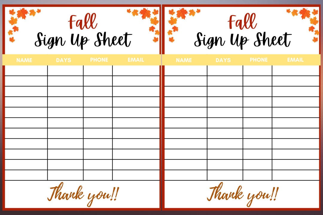 Fall Sign up Sheet Kids Flyerschool Flyer Handout Pta Pto Volunteer ...