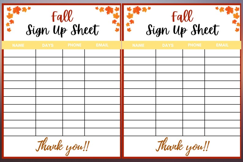 Fall Sign up Sheet Kids Flyerschool Flyer Handout Pta Pto Volunteer ...