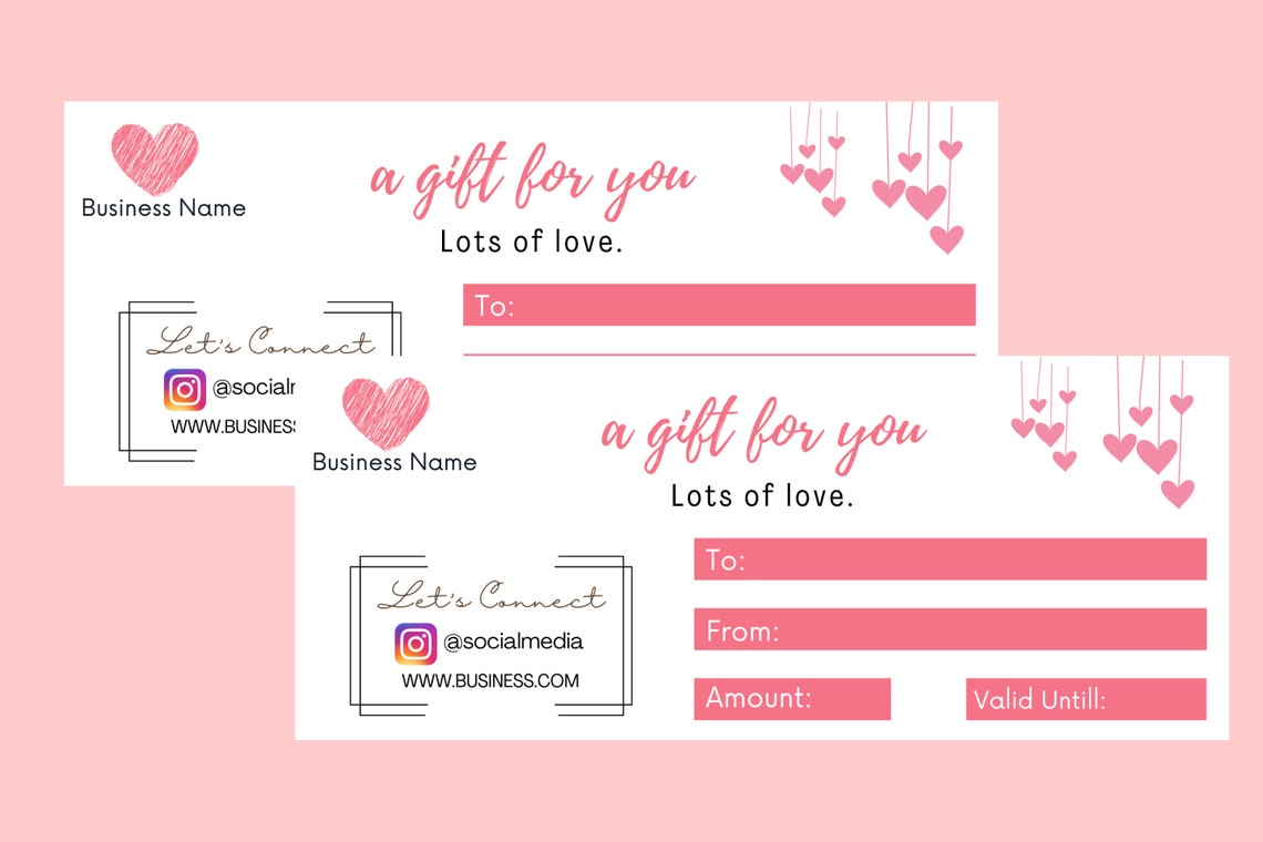 Valentine Gift Certificate Flyer Canva Diy Canva Instant Download ...