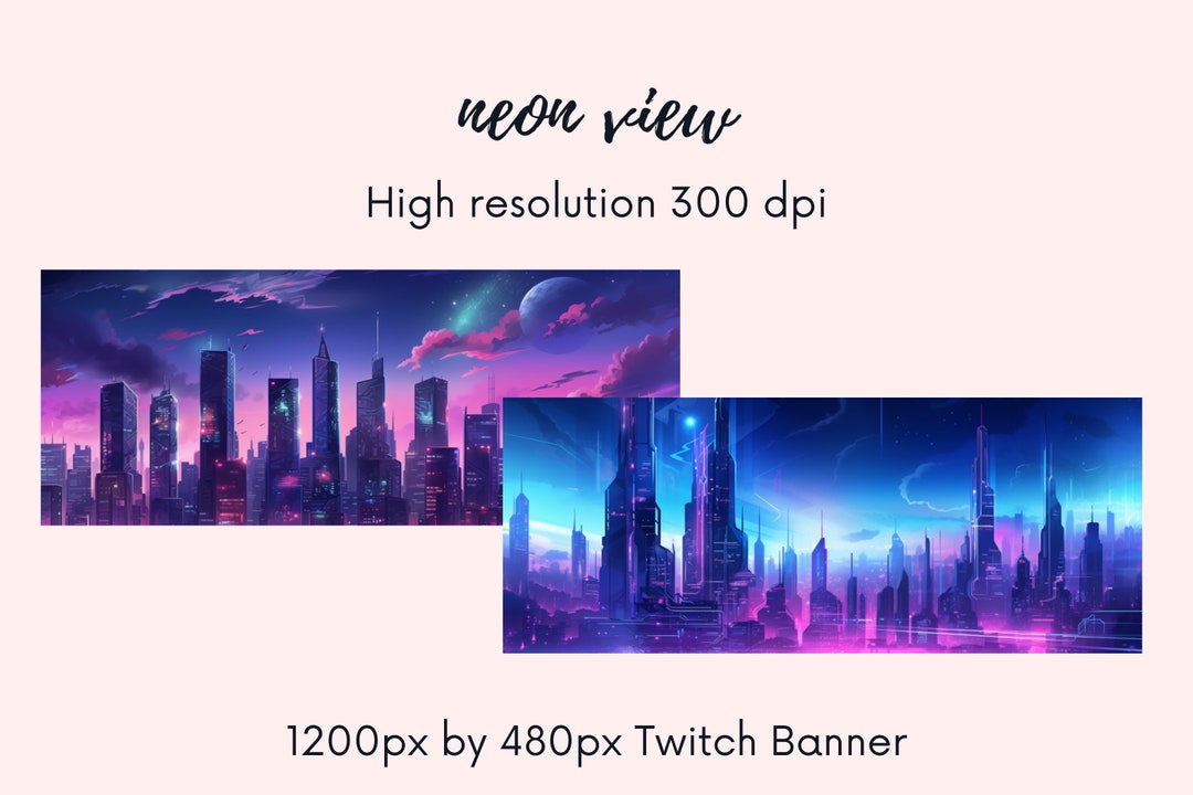 Neon Twitch Banner Cityscape Night Sky Twitch Background Purple Twitch ...