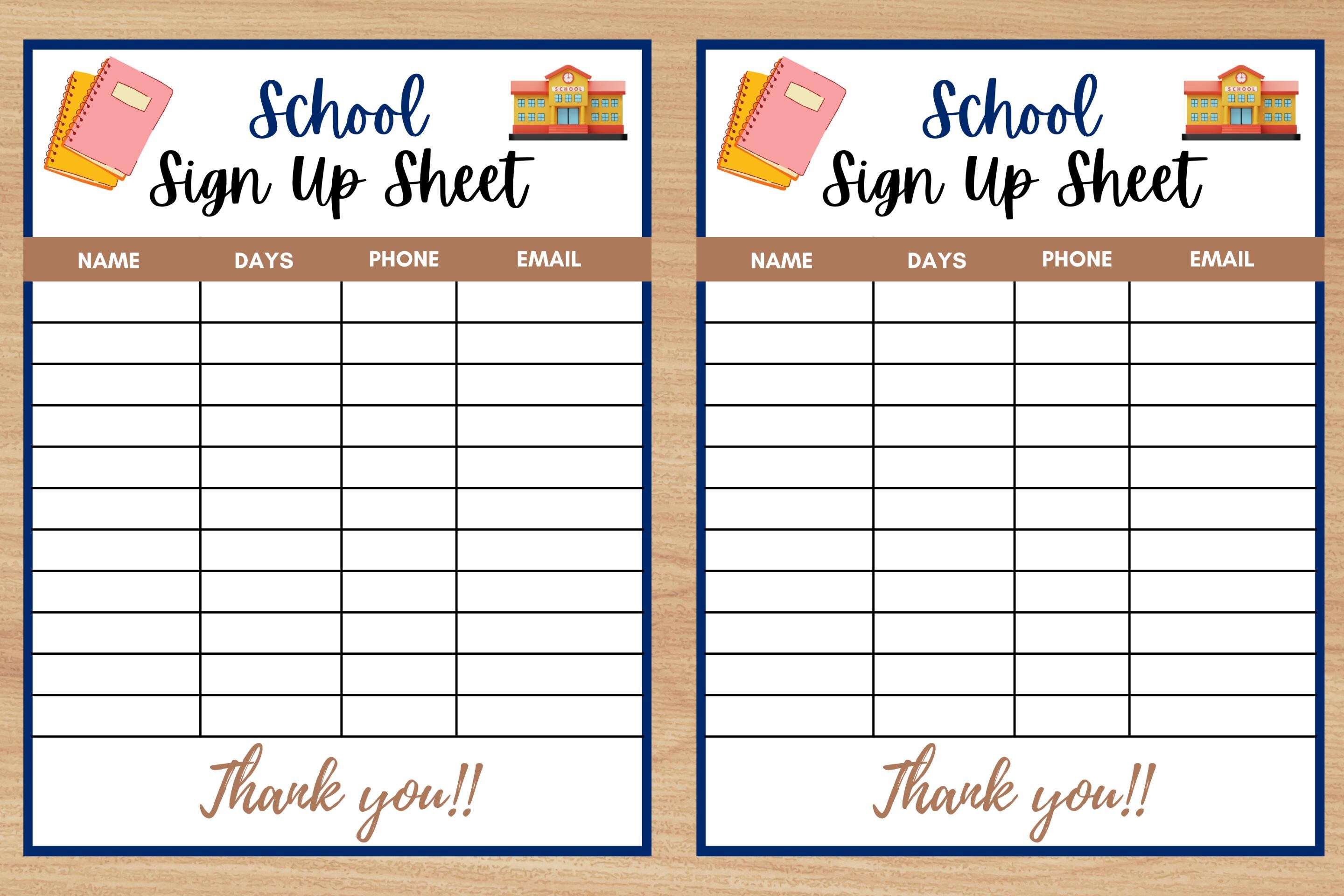 School Sign up Sheet Kids Flyerschool Flyer Handout Pta Pto Volunteer ...