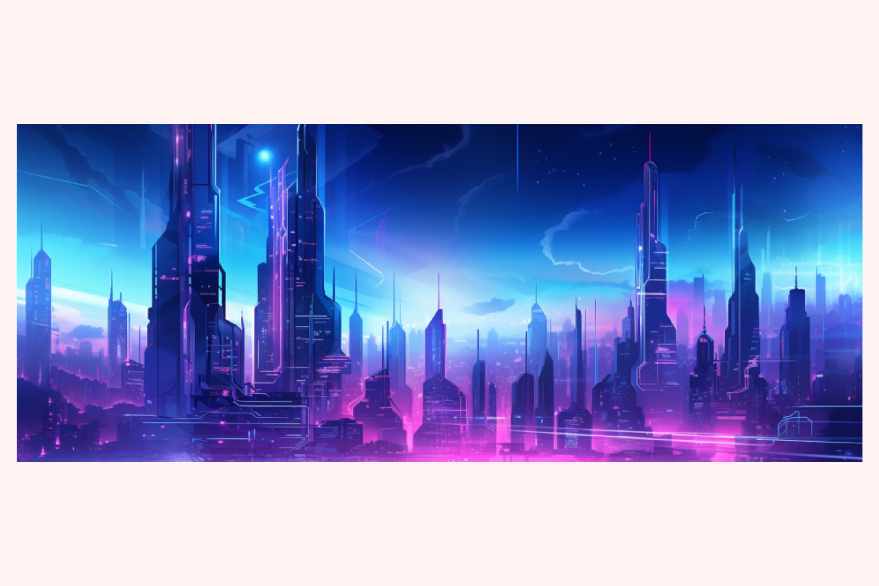 Neon Twitch Banner Cityscape Night Sky Twitch Background Purple Twitch ...