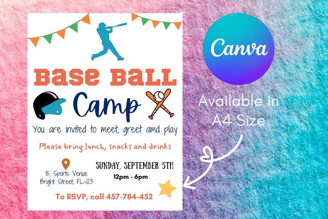 Kids Flyer Kids Baseball Camp Event Flyer Canva Instant Download ...