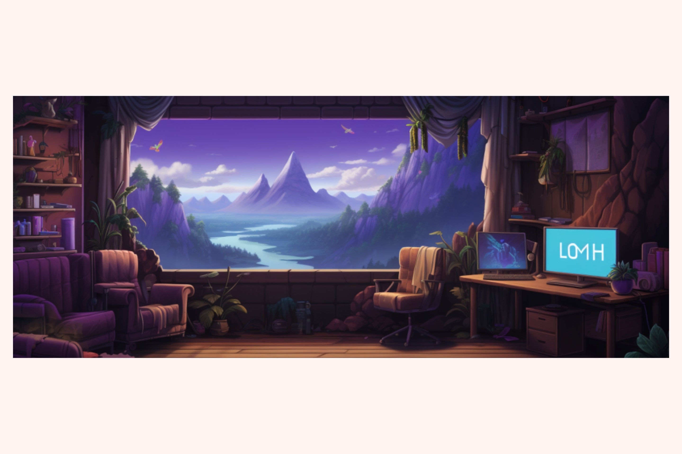 Lofi Twitch Banner Twitch Background Twitch Profile plant View Purple ...