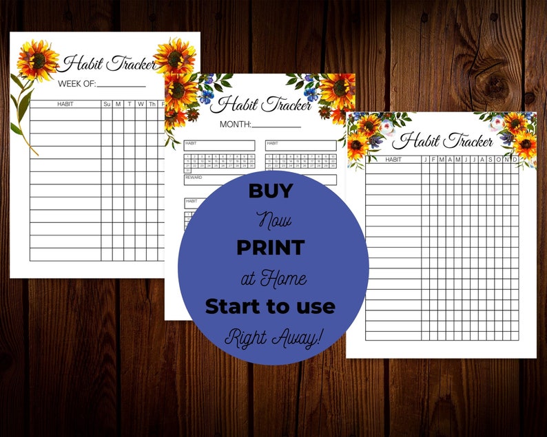 Sunflower Habit/goal Tracker Bundle | Etsy