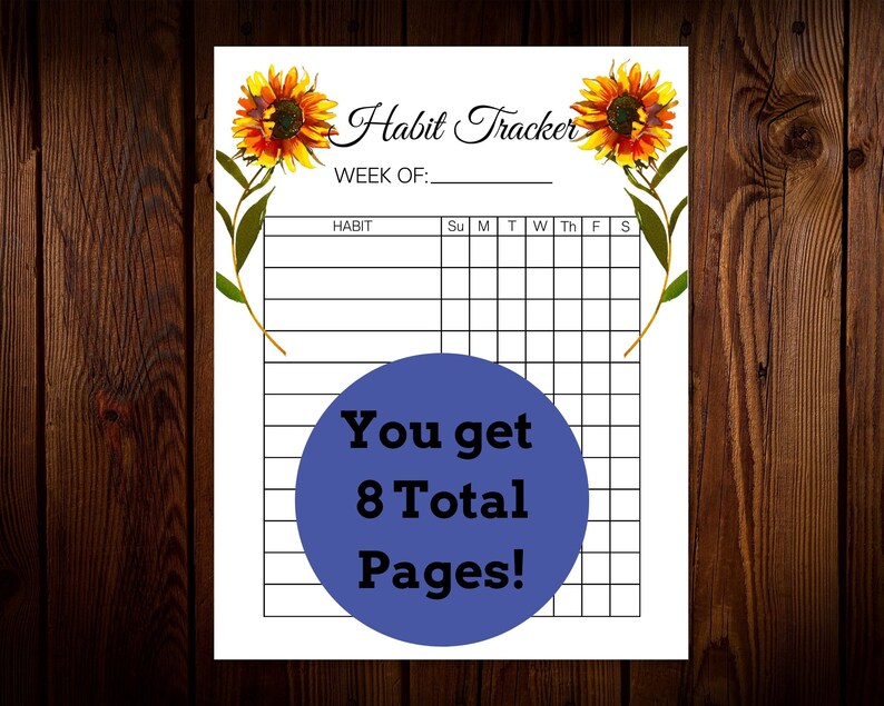 Sunflower Habit/goal Tracker Bundle | Etsy