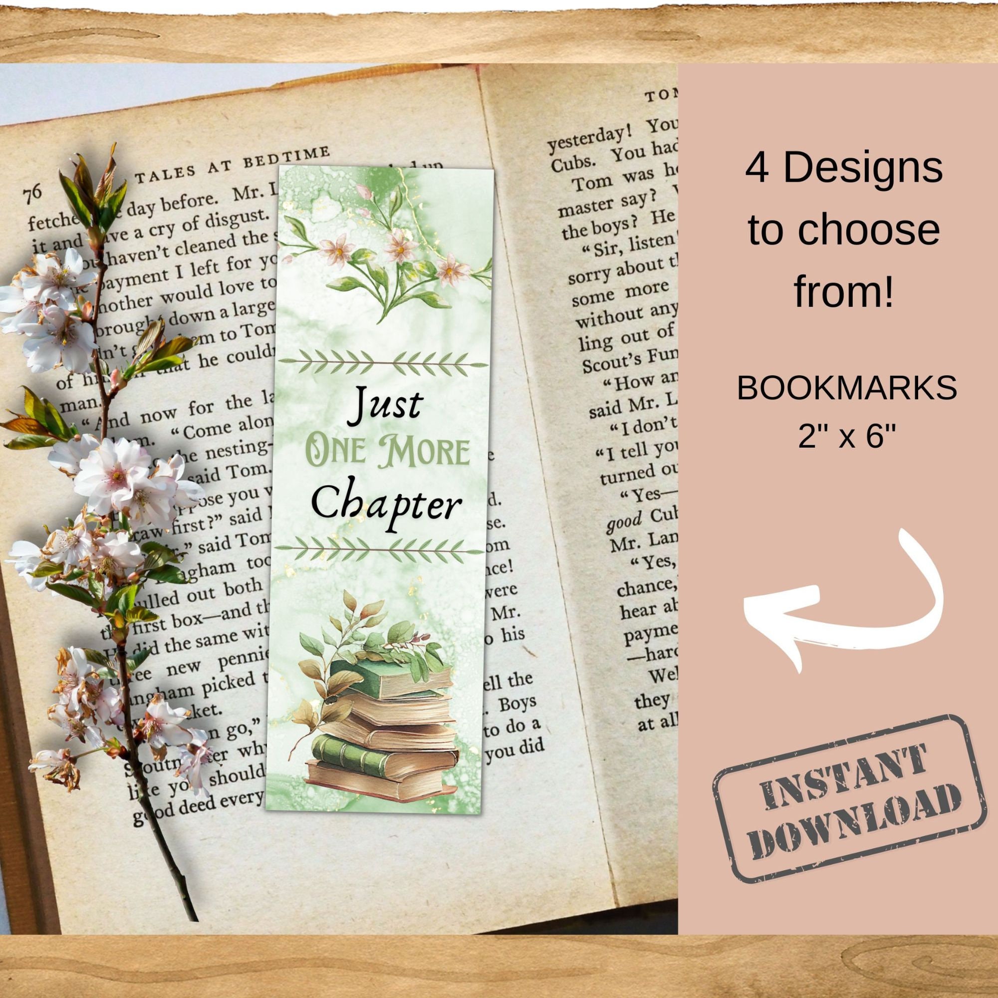 Stacked Books Printable Bookmarks for Book Lovers, Just One More ...