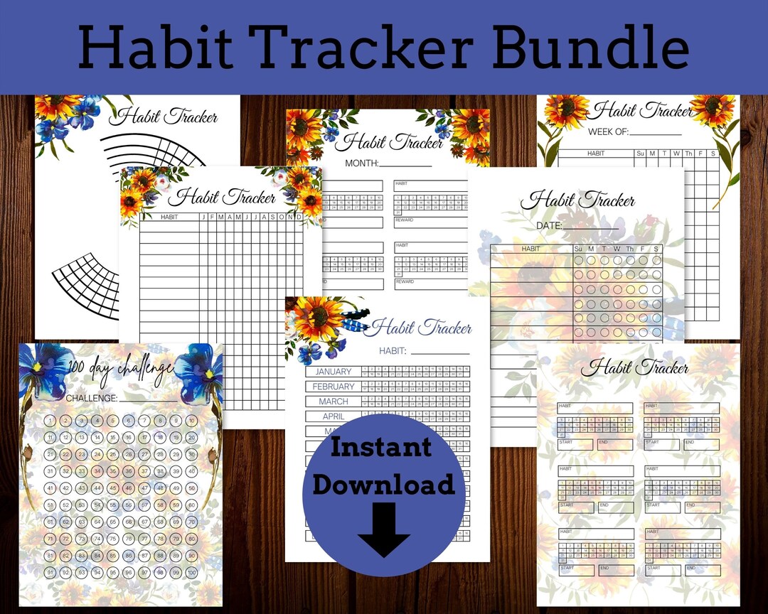 Sunflower Habit/goal Tracker Bundle - Etsy