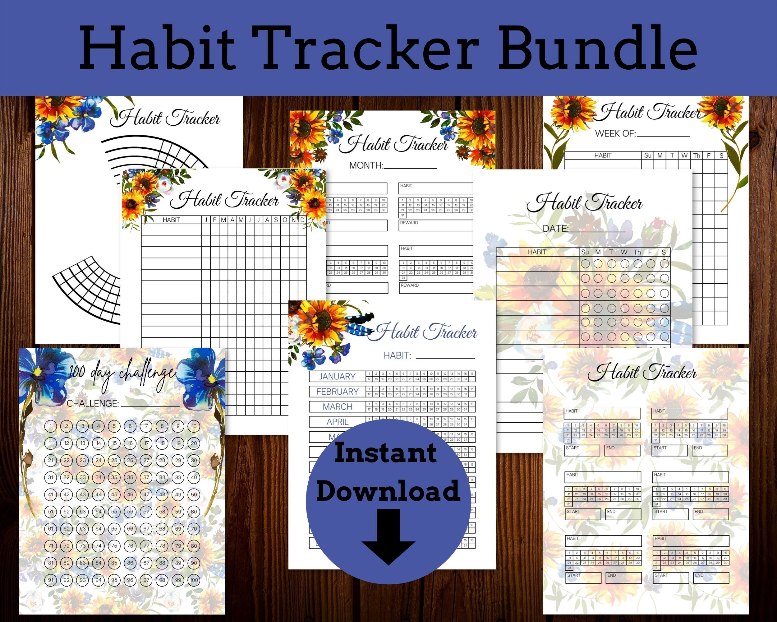 Sunflower Habit/goal Tracker Bundle - Etsy