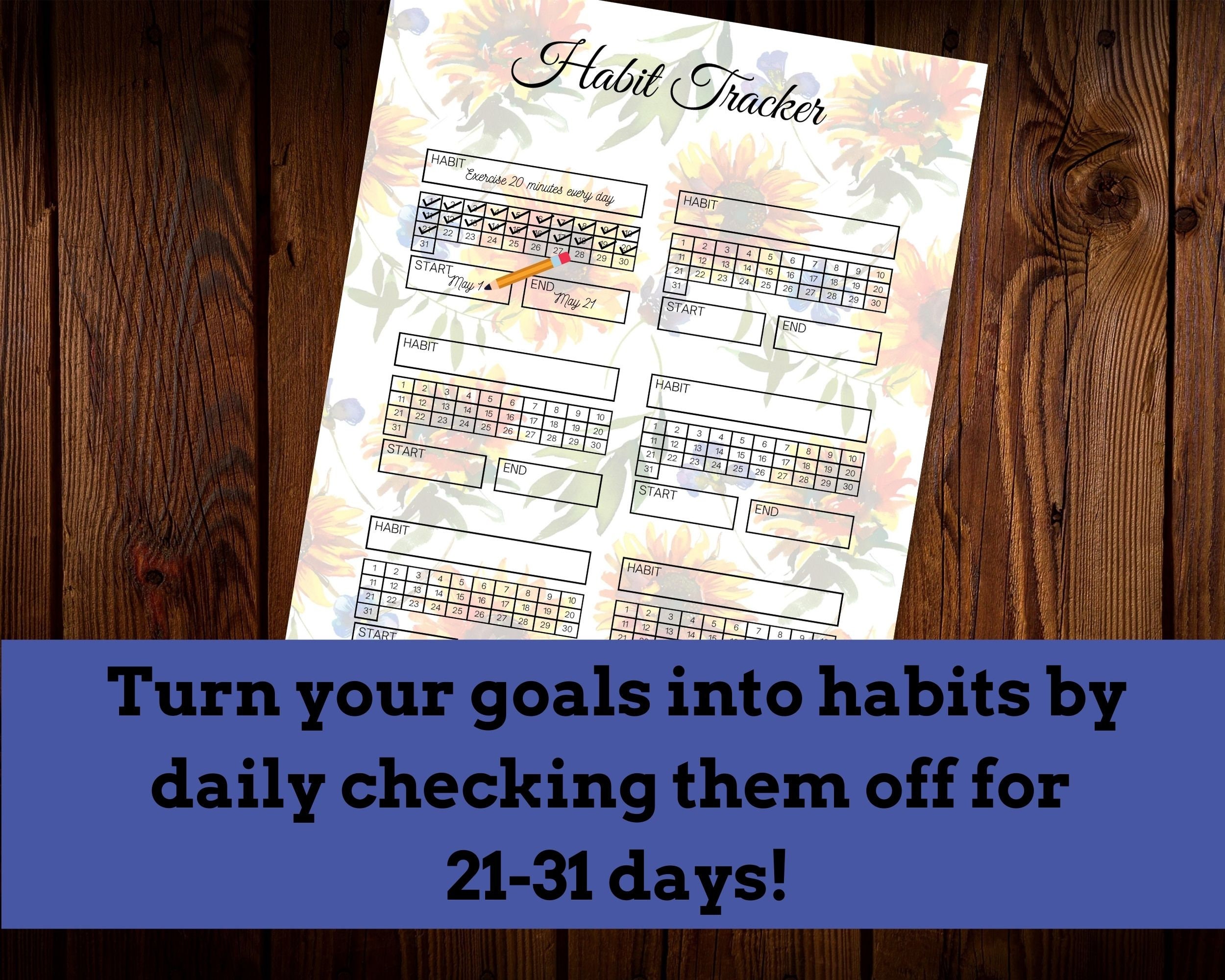 Sunflower Habit/goal Tracker Bundle - Etsy