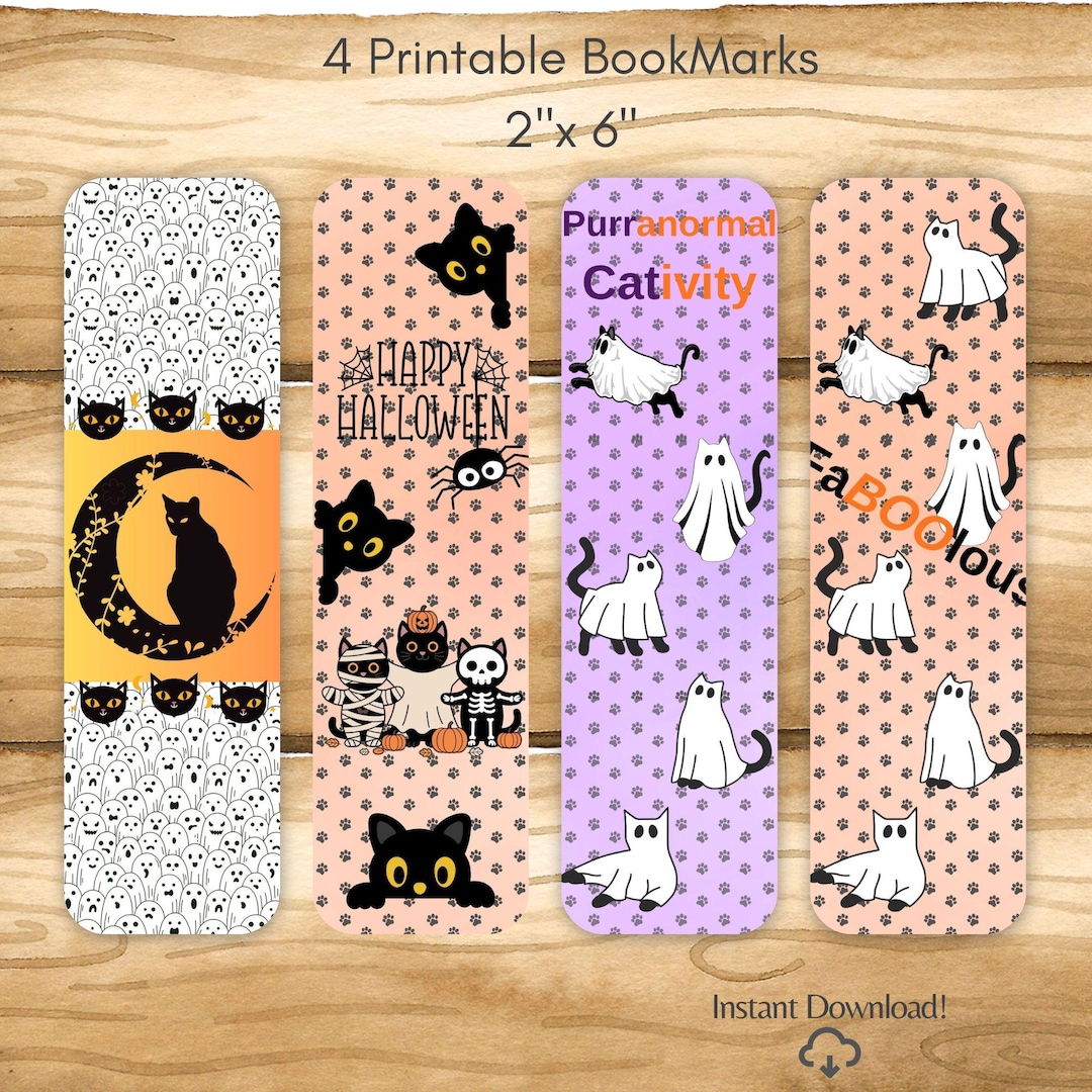 Halloween Cat Bookmarks – Printable Spooky Reading Gift - Etsy