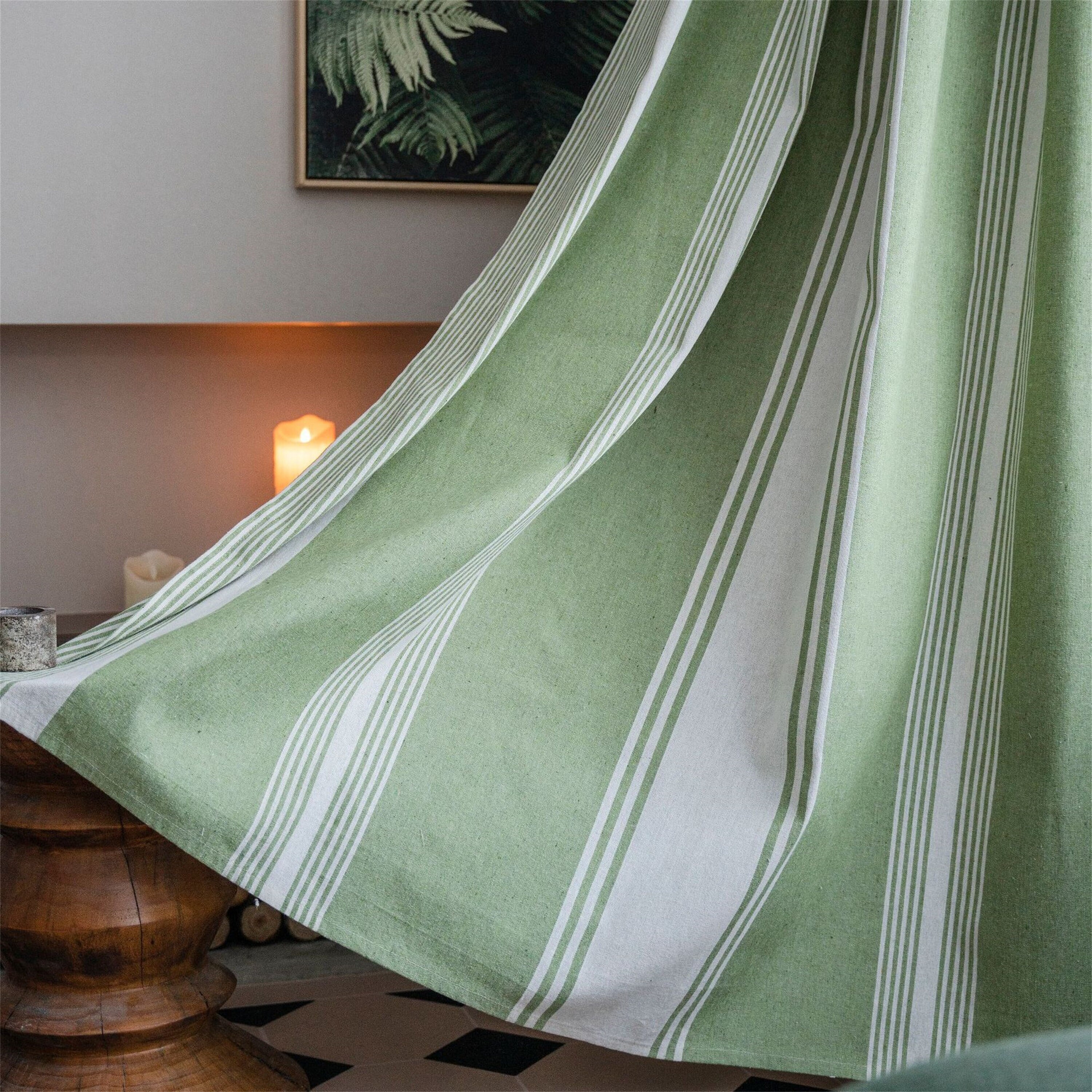 New Green Stripe Curtain Made of Linen and Cotton Decorative - Etsy