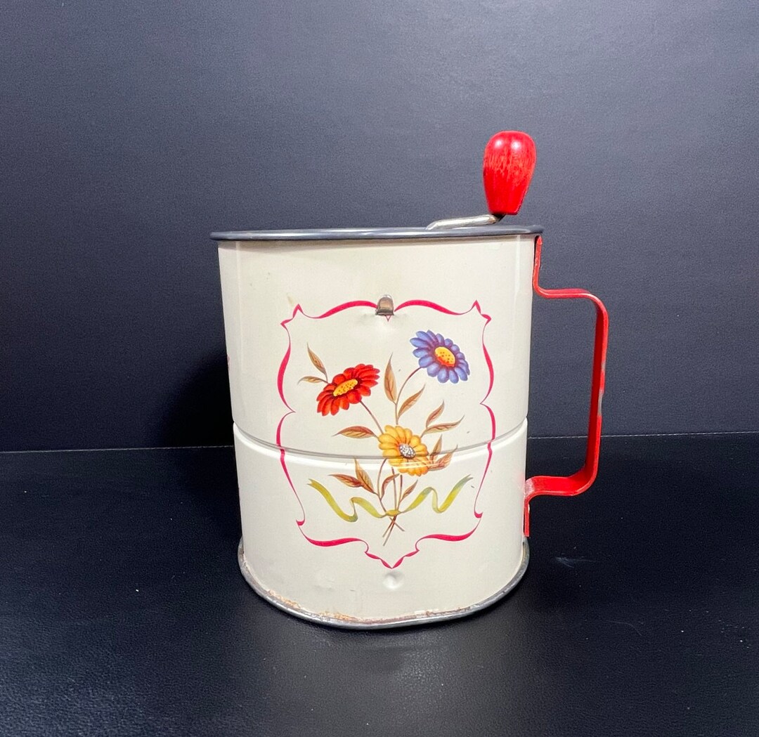 Vintage Androck Flour Sifter With Floral Design Triple Sifter Made in ...
