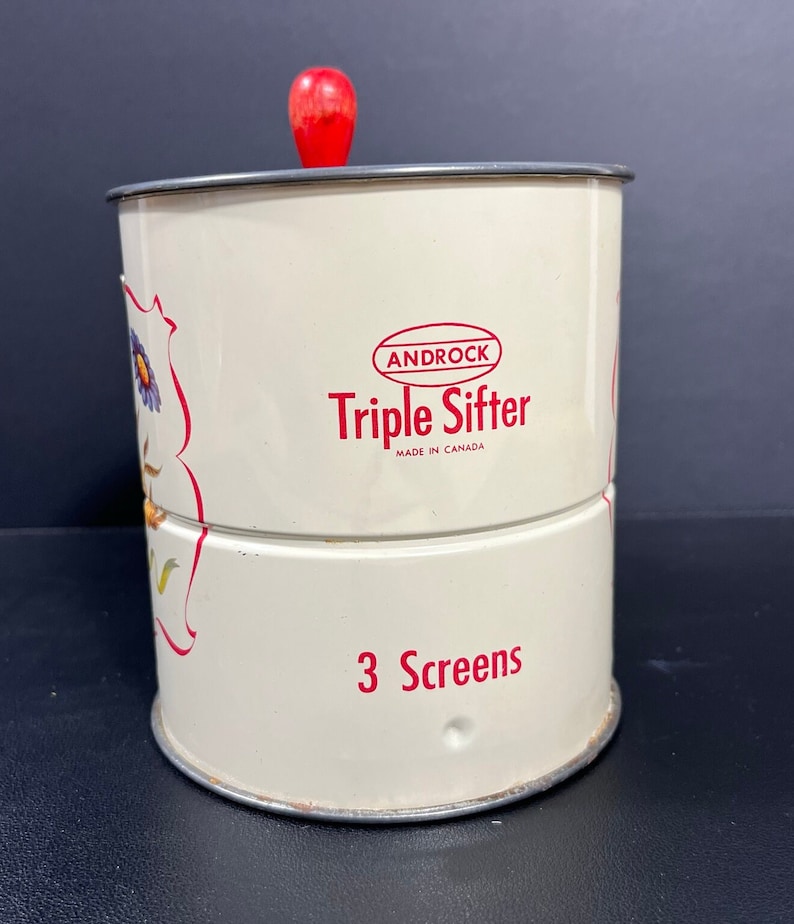 Vintage Androck Flour Sifter With Floral Design Triple Sifter Made in ...